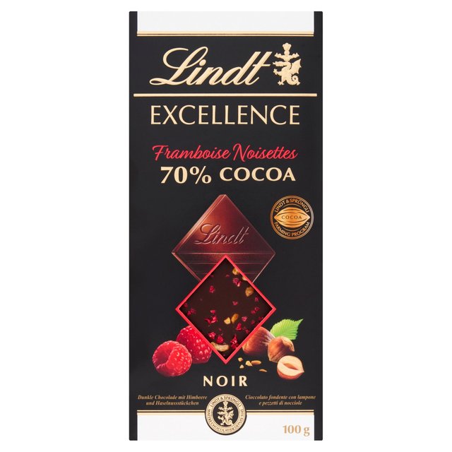 Lindt Excellence Raspberry and Hazelnut 70% Dark Chocolate Bar 100g リン ...