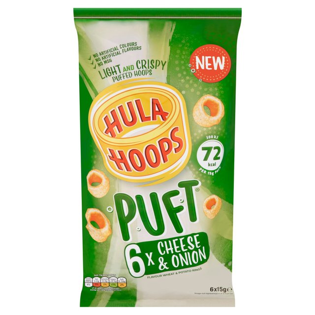 Hula Hoops Puft Cheese and Onion Multipack Crisps 6 per pack フラフープ パフト ...