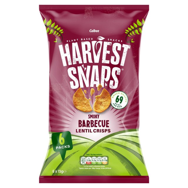 Harvest Snaps BBQ Lentil Crisps Multipack 6 x 15g ハーベストスナップ BBQ レンズ豆クリ ...